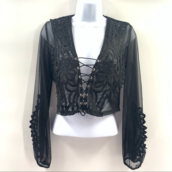 Hot & Delicious | Tops | Hot Delicious Black Corset Long Sleeve Sheer ...